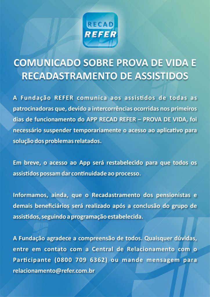 COMUNICADO SOBRE PROVA DE VIDA E RECADASTRAMENTO DE ASSISTIDOS : REFER